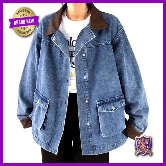 Jackets & Coats | Oversized Denim Jacket Y2k Vintage Relaxed Fit Faux ...